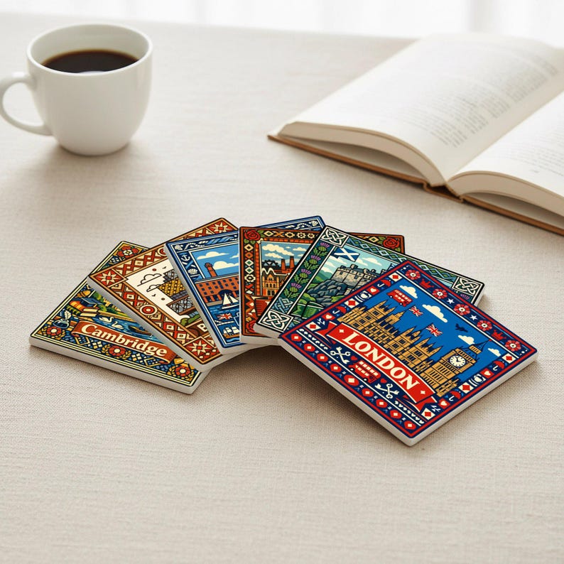 UK Ceramic Coasters Set – London Edinburgh Manchester Liverpool ...