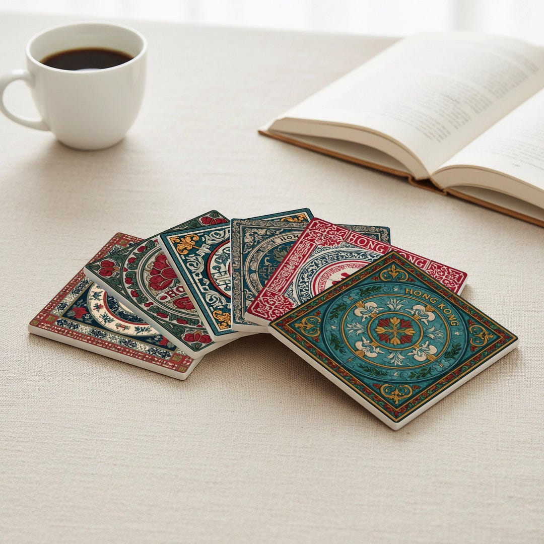 Hong Kong Tile Coasters – Colonial Port City Design, Set of 6 - Etsy