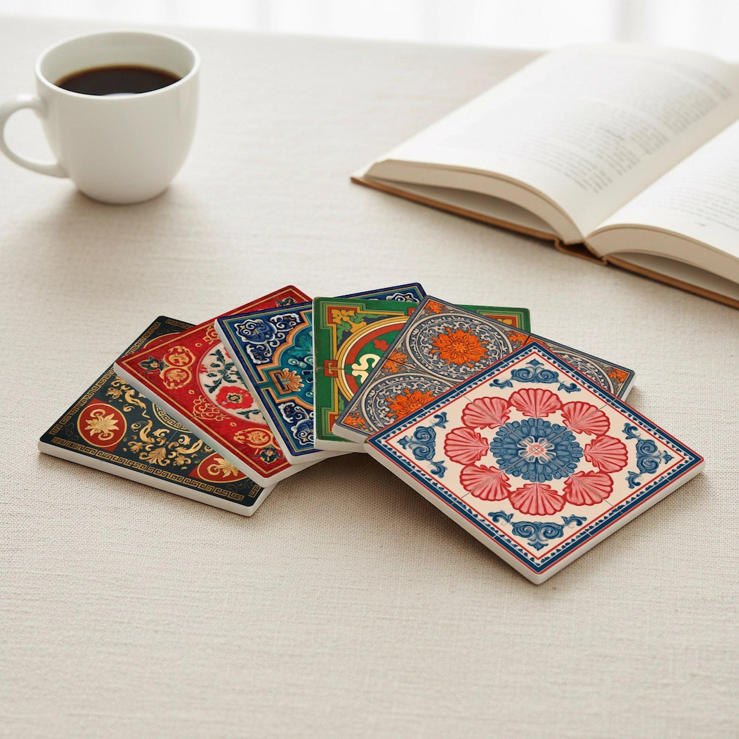 Atlantic Coastal Ceramic Coaster Set – Ocean-inspired Tile Coasters for ...