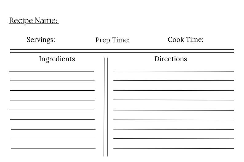 Printable Recipe Card | Minimalist Blank Recipe Organizer | Instant ...
