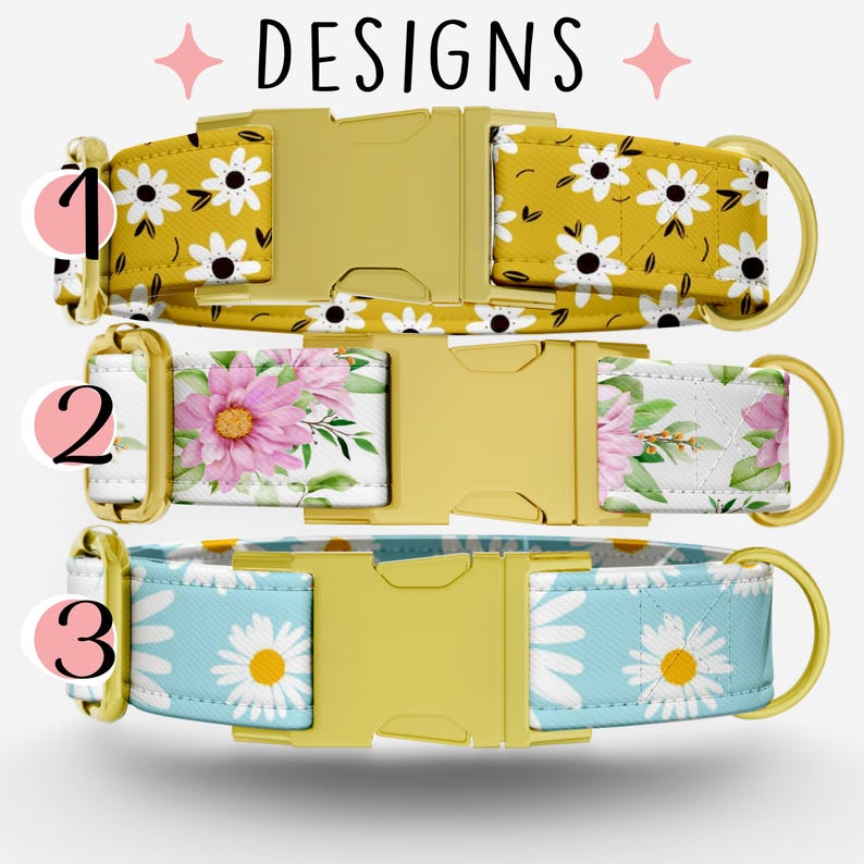 Daisy Personalized Dog Collar, Girl Daisy Pattern Collar With ...