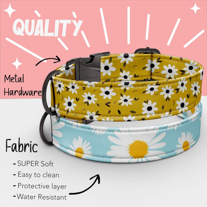 Daisy Personalized Dog Collar, Girl Daisy Pattern Collar With ...