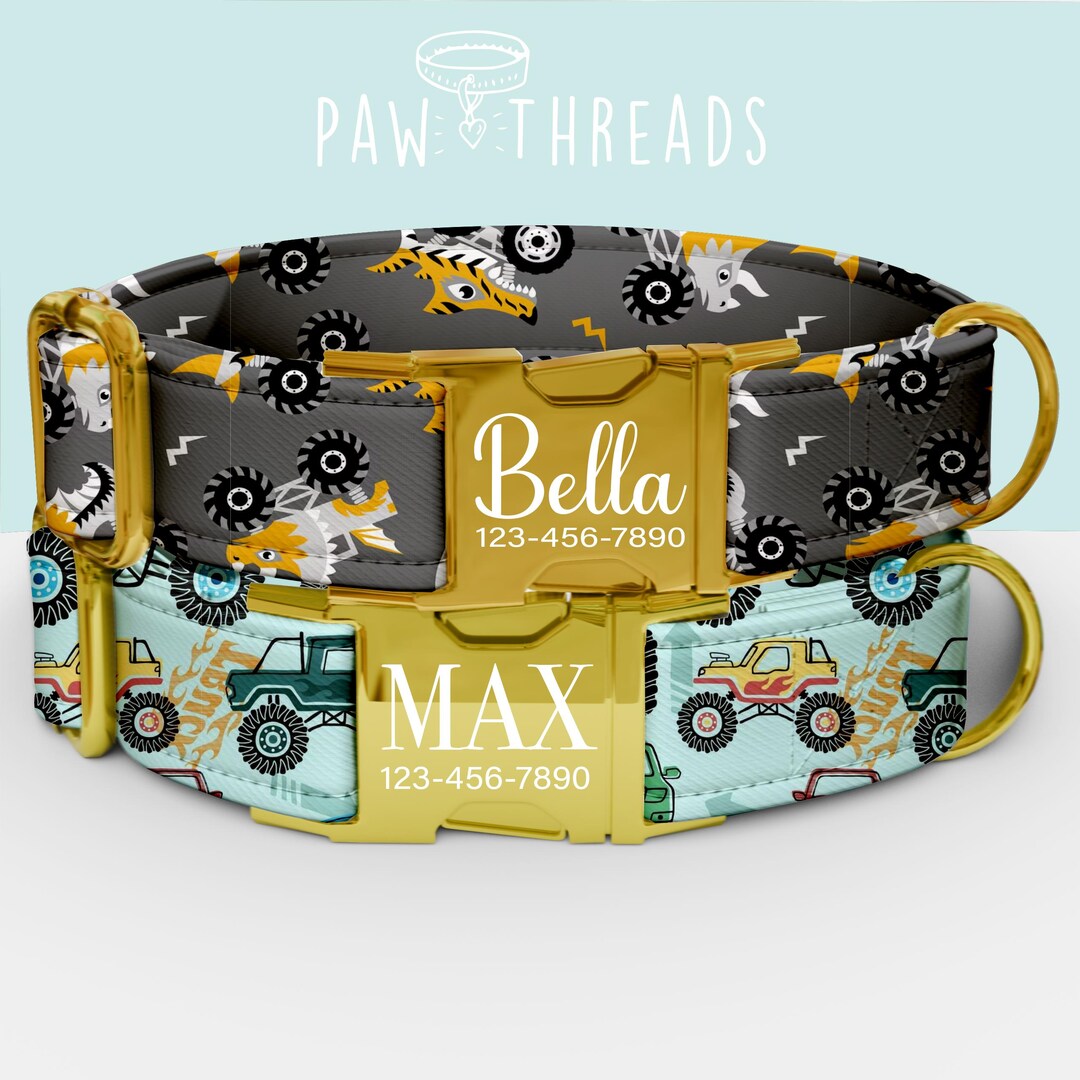 Monster Truck Print Personalized Dog Collar, off Road Theme Collar With ...