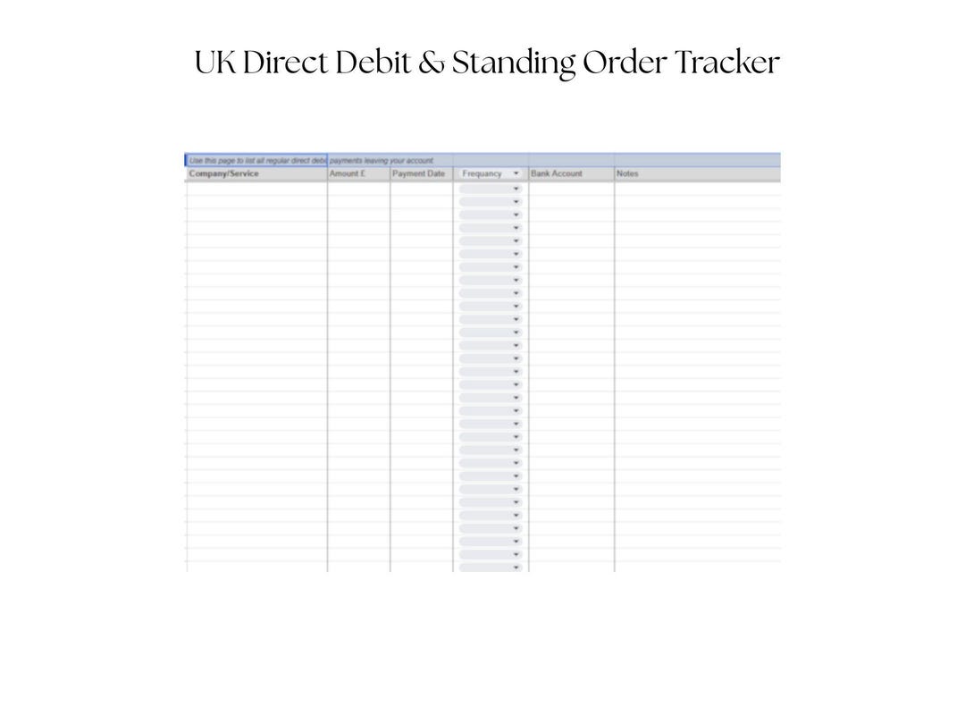 UK Direct Debit & Standing Order Tracker | Simple Monthly Bills ...