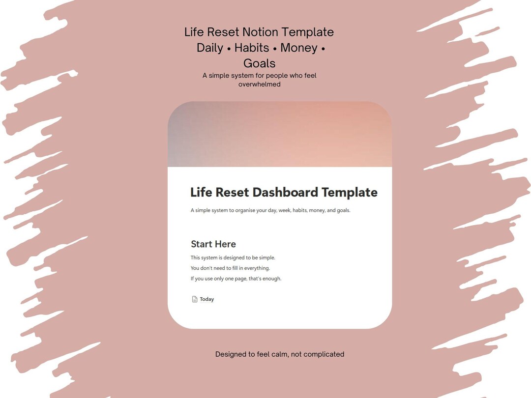 Life Reset Notion Template | Simple Daily Planner, Habits, Budget ...