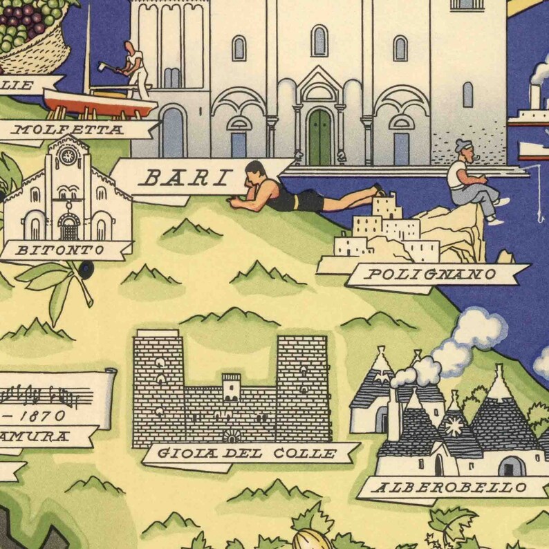 Puglia Apulia Italy Vintage Map, Puglia Decor, Puglia Gift Ideas ...