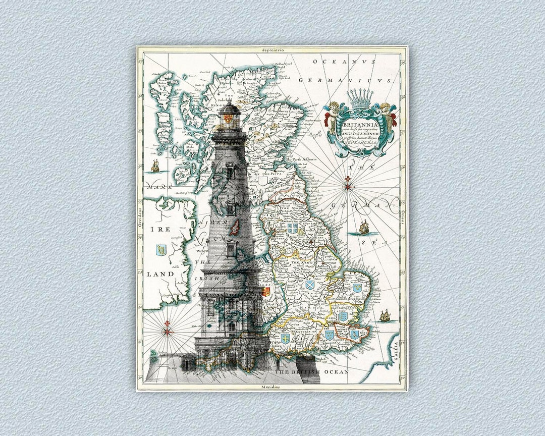 Lighthouse Print, Vintage UK Map, British Home Decor, British Gifts - Etsy
