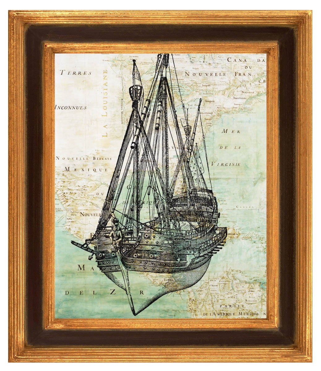 Antique Map Ship Print, Vintage Nautical Chart Art - Etsy