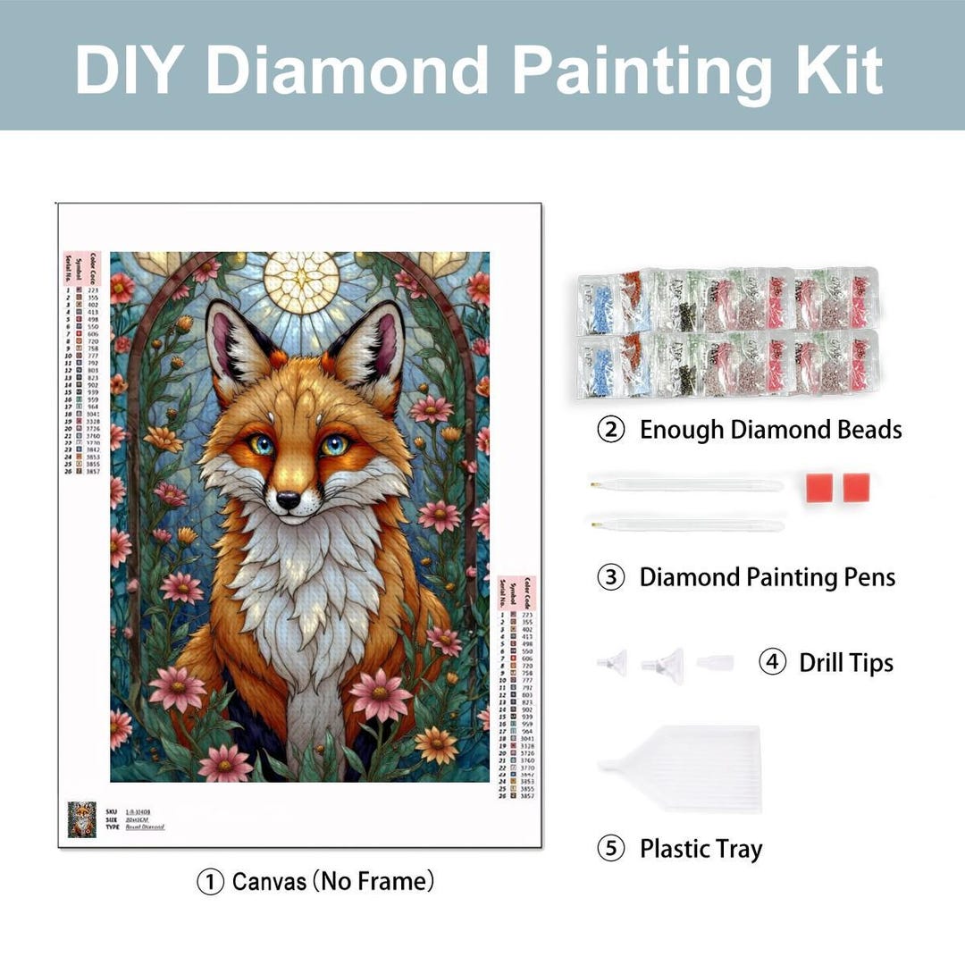Fox Diamond Painting Kit – Cute Stained Glass Woodland Animal Art ...