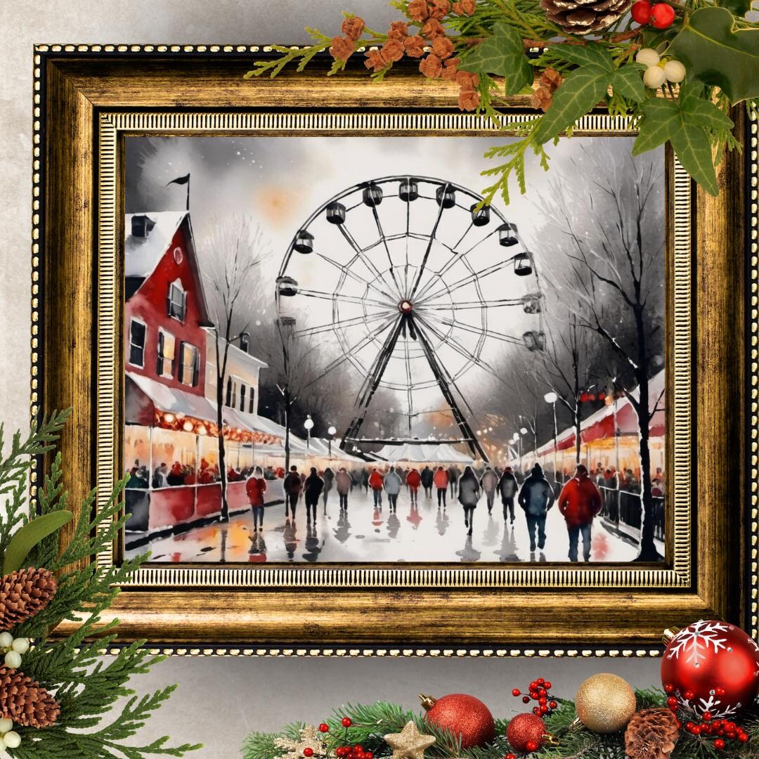 Winter Wonderland - Cozy Ferris Wheel - Festive Scene in Watercolor ...