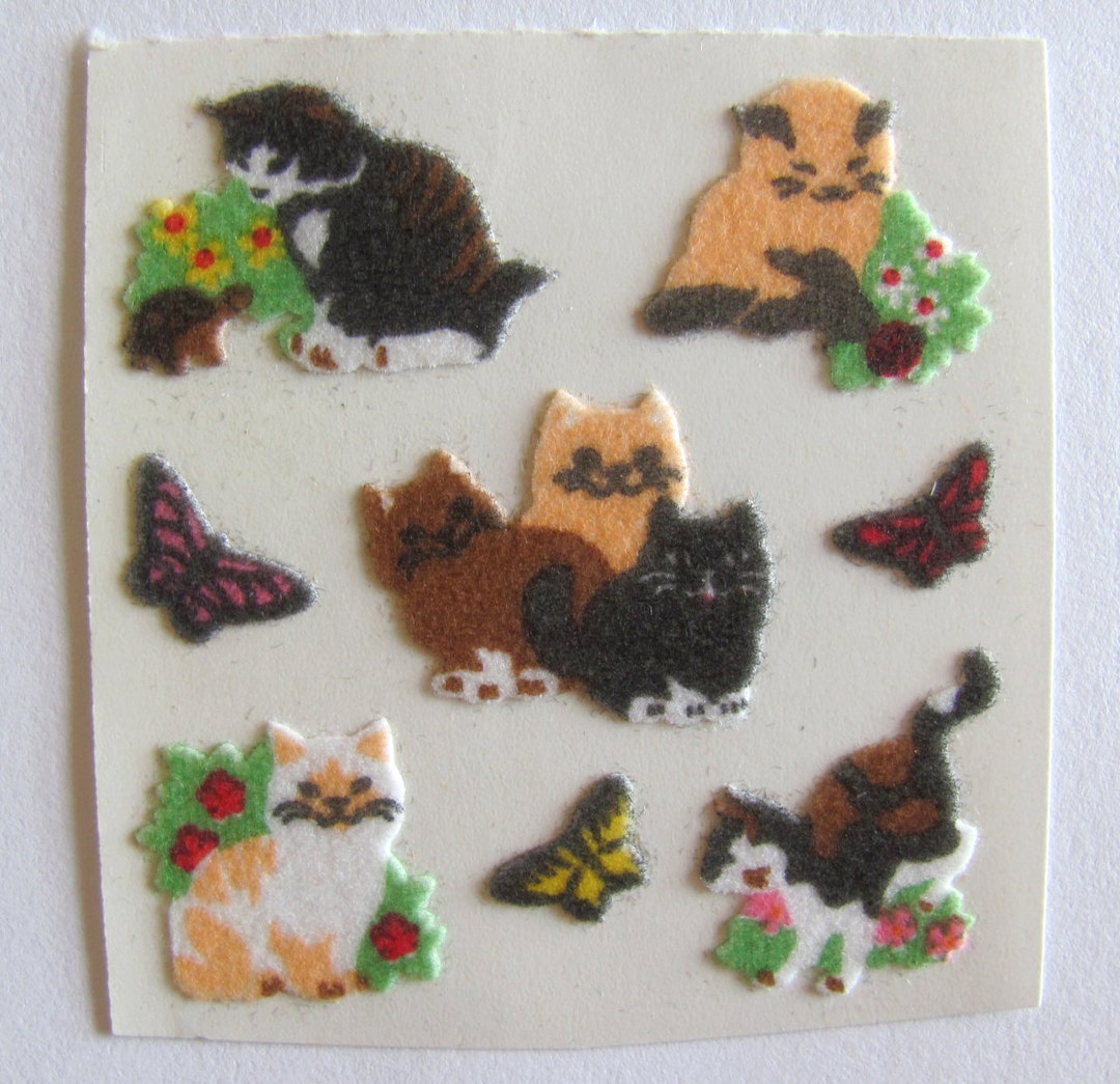 Adorable Kittens Rare Vintage Sandylion Fuzzy Stickers - 80's Kitty Cat ...