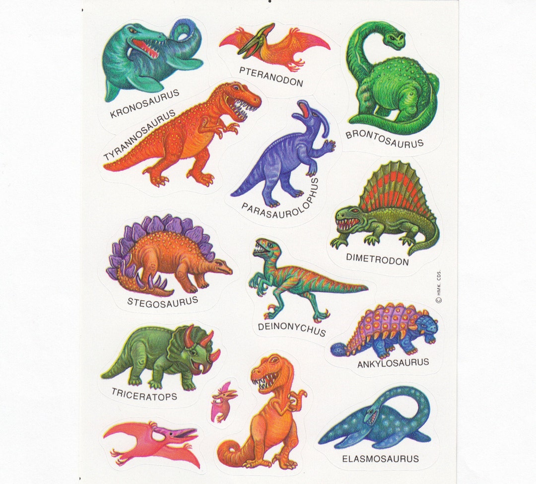 Dinosaurs Vintage Hallmark Sticker Sheet - 80's Pterodactyl T-rex ...