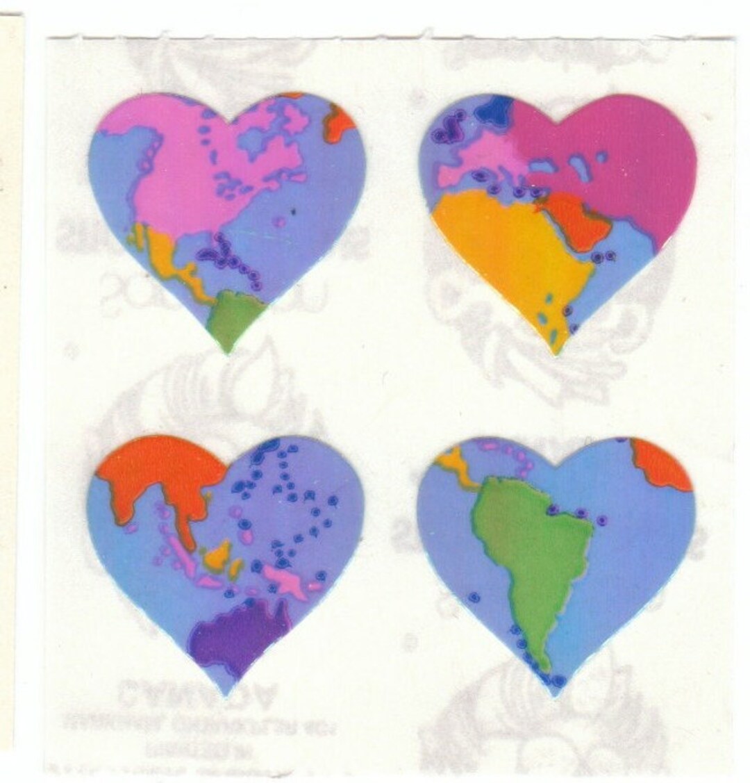 Love of the Earth Vintage Sandylion Heart Stickers 80's - Pearl Opal ...