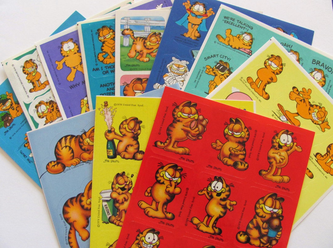Vintage 80s Garfield Sticker Sheet - Cat Kitten Odie Pookie Halloween ...