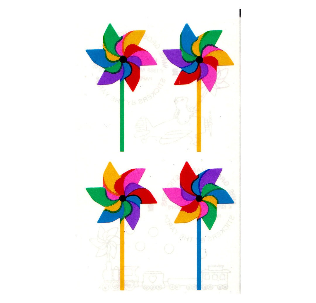 Rainbow Pinwheel Stickers - One 6" Strip - Vintage 80's Mrs Grossman ...