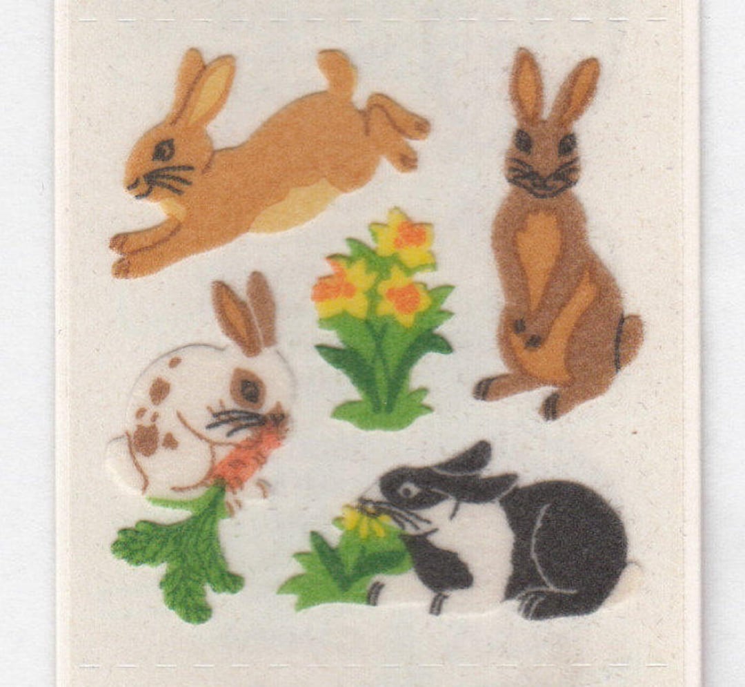 Bunny Rabbit Vintage Sandylion Fuzzy Sticker Mod - Rare 80's Hare Tulip ...