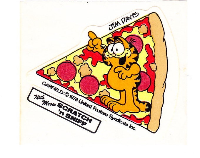 Garfield Scratch and Sniff Pizza Vintage Sticker Jim Davis Cartoon ...