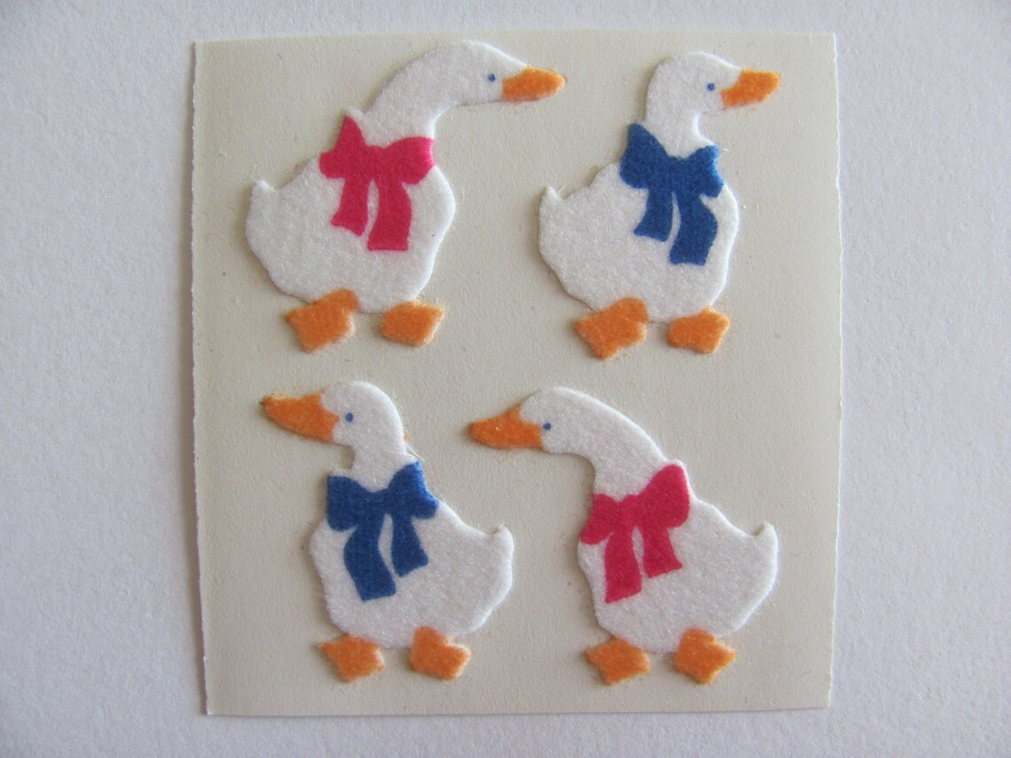Rare Vintage Sandylion Fuzzy Ducks With Bows Stickers - 80's Bird Duck ...