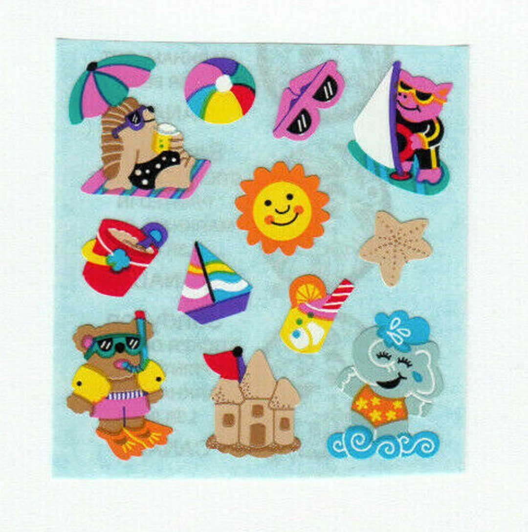 Beach Animals Vintage Sandylion Mini Stickers on Blue - Etsy