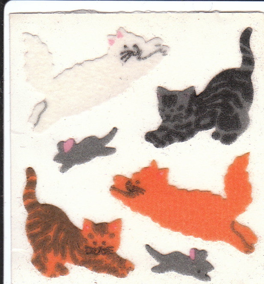 Playful Jumping Kitties Vintage Sandylion Fuzzy Cats Sticker Mod ...