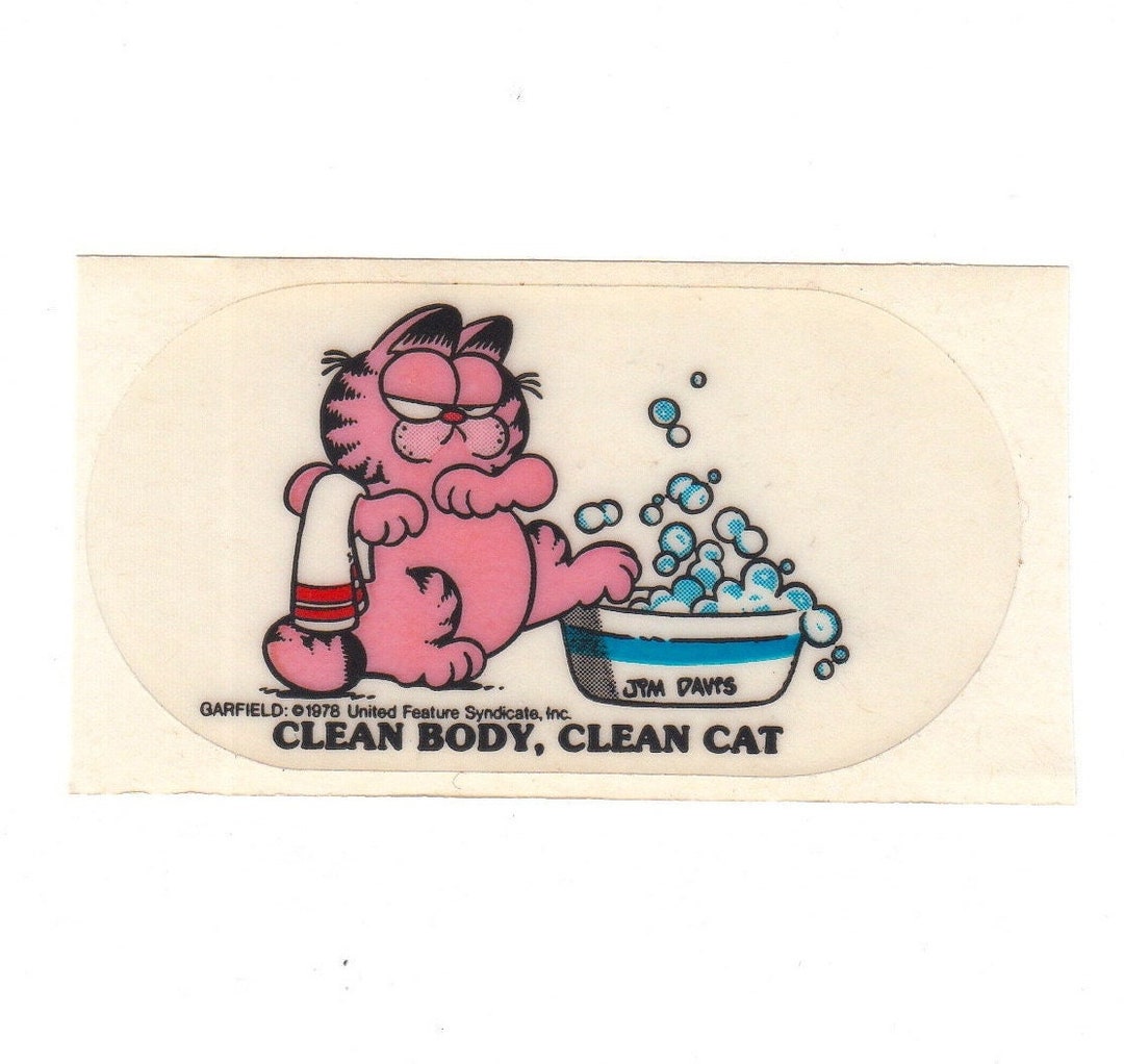 Garfield Takes a Bath Vintage Transparent Sticker - Clean Cat Bubbles ...