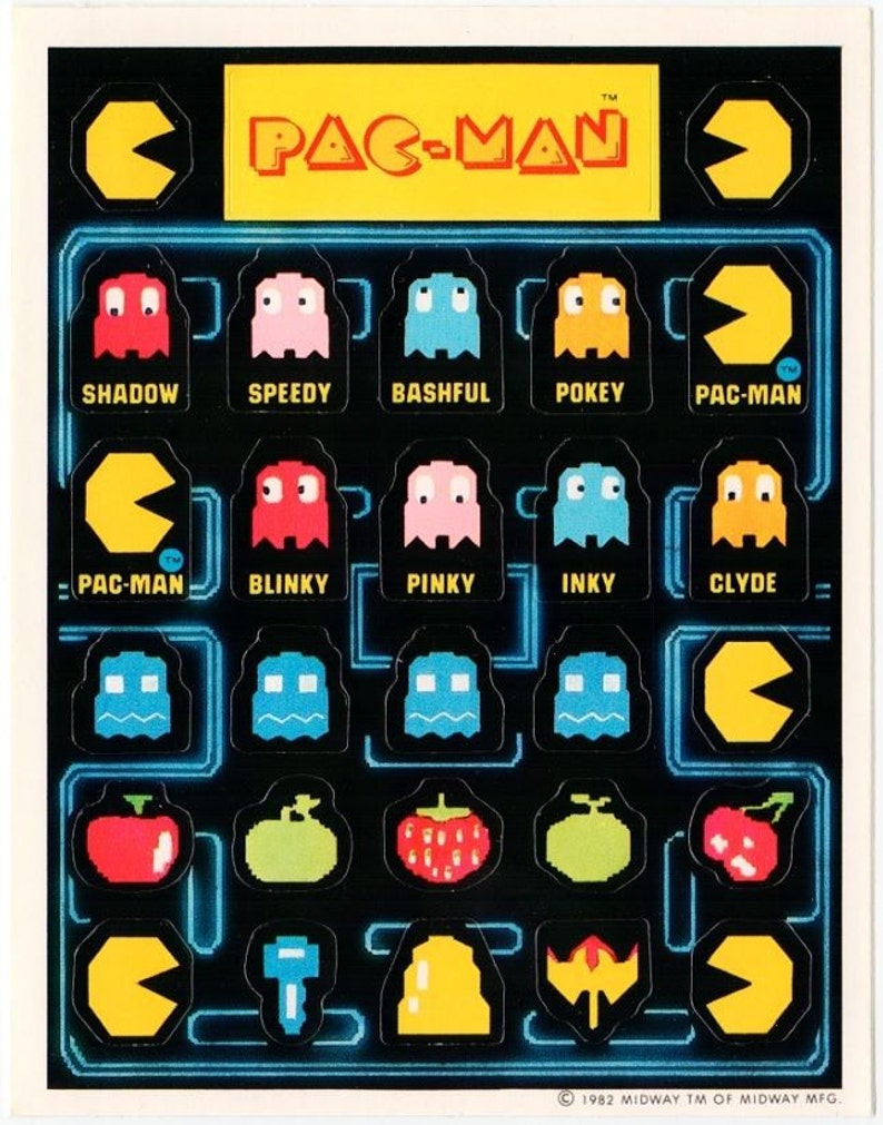 Pac-man Rare Vintage Hallmark Sticker Sheet - 80's Retro Pacman Video ...