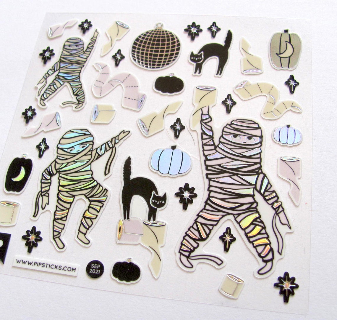 Disco Mummies Sticker Sheet Halloween Mummy Black Cat Dance - Etsy
