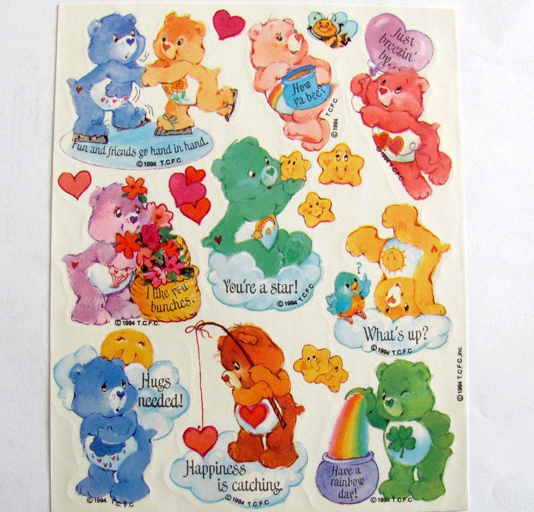 Care Bears Vintage AGC Sticker Sheet - 80's Retro Child Toy Scrapbook ...