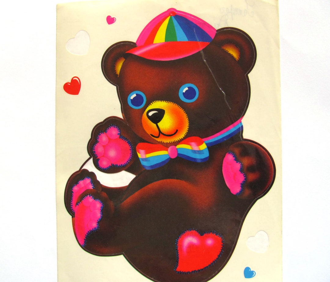 Lisa Frank Teddy Bear With Rainbow Bowtie Rare JUMBO Vintage Sticker ...