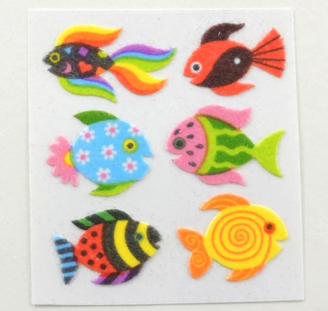 Very Rare Vintage Sandylion Fuzzy Patterned Rainbow Fish Stickers - 80 ...