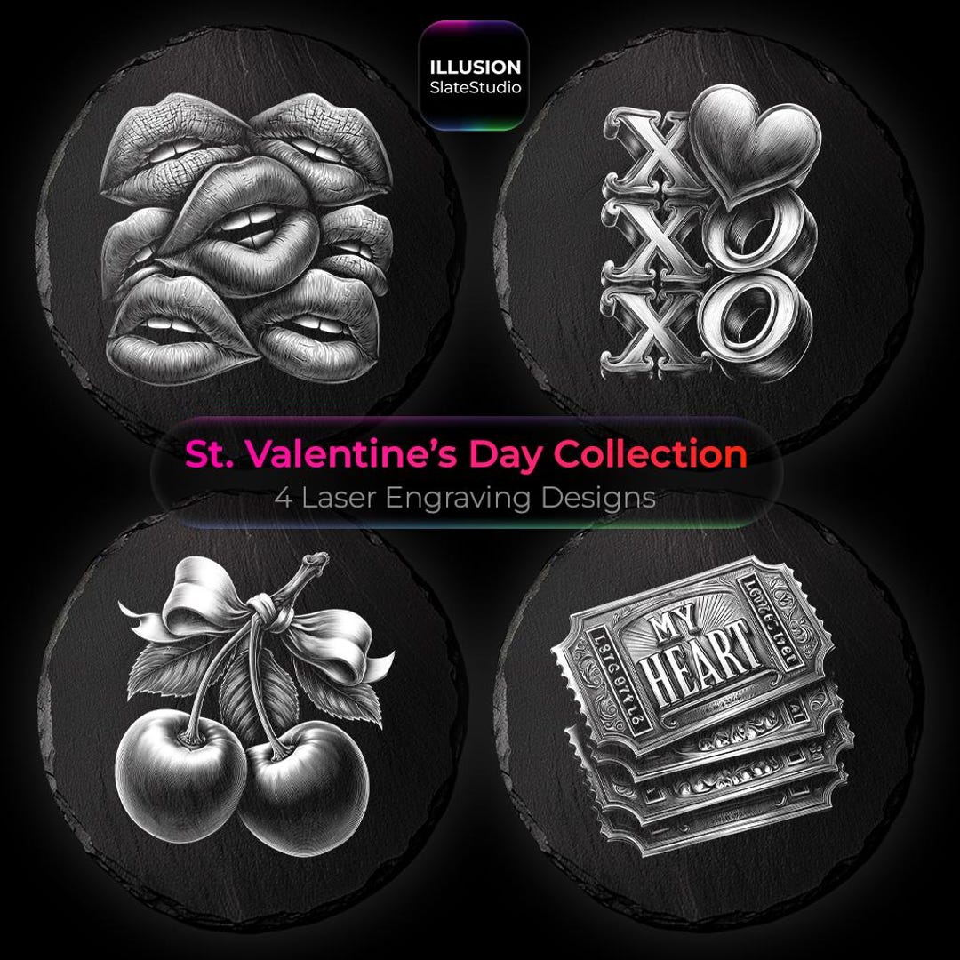 Valentine’s Day Love Symbols & Romance Engraving Set, Slate Coasters ...