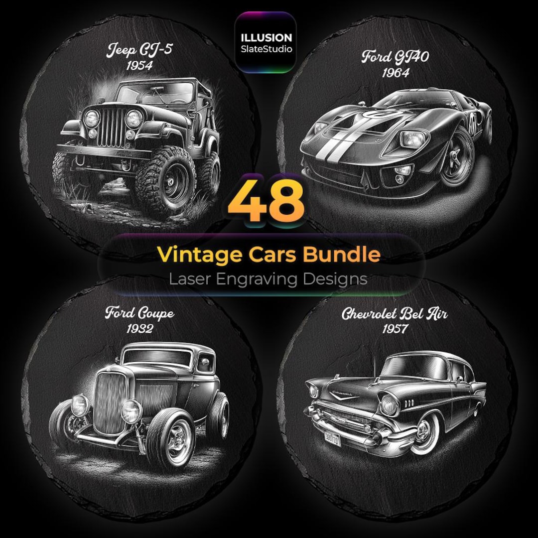 Retro & Classic Cars Laser Engraving PNG Bundle Vintage American Cars ...