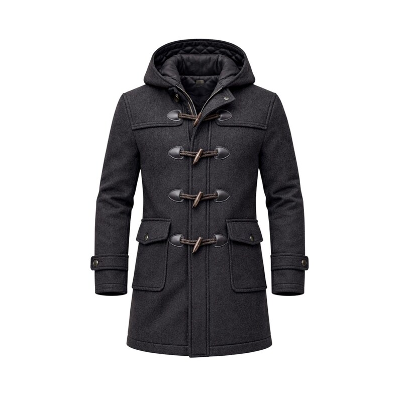Men's Black Wool Duffle Coat – Hooded Toggle Winter Overcoat - Etsy