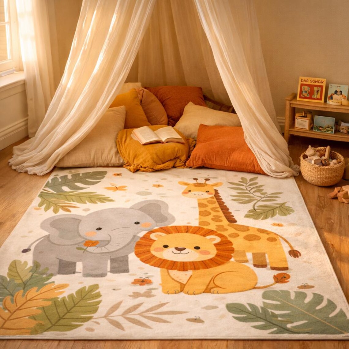 Safari Nursery Rug, Jungle Animal Play Mat, Washable Kids Room Carpet ...