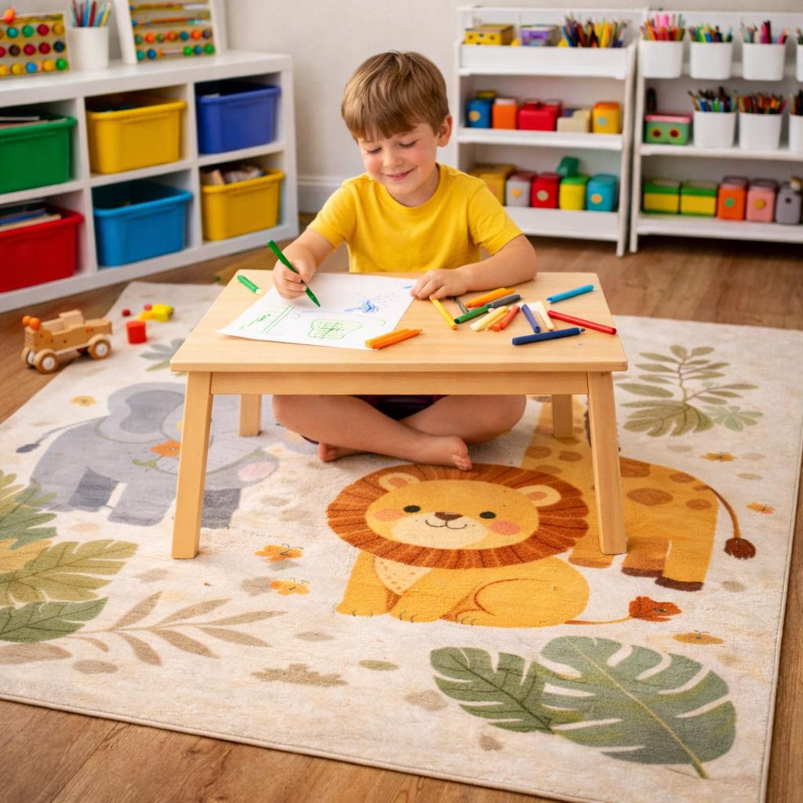 Safari Nursery Rug, Jungle Animal Play Mat, Washable Kids Room Carpet ...