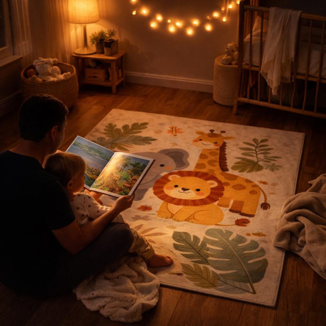 Safari Nursery Rug, Jungle Animal Play Mat, Washable Kids Room Carpet ...