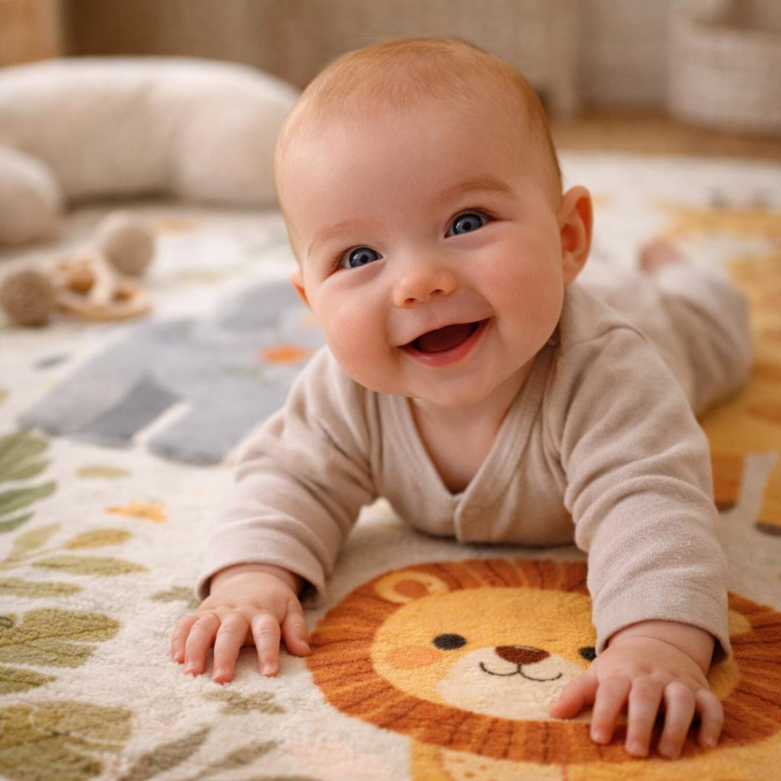 Safari Nursery Rug, Jungle Animal Play Mat, Washable Kids Room Carpet ...