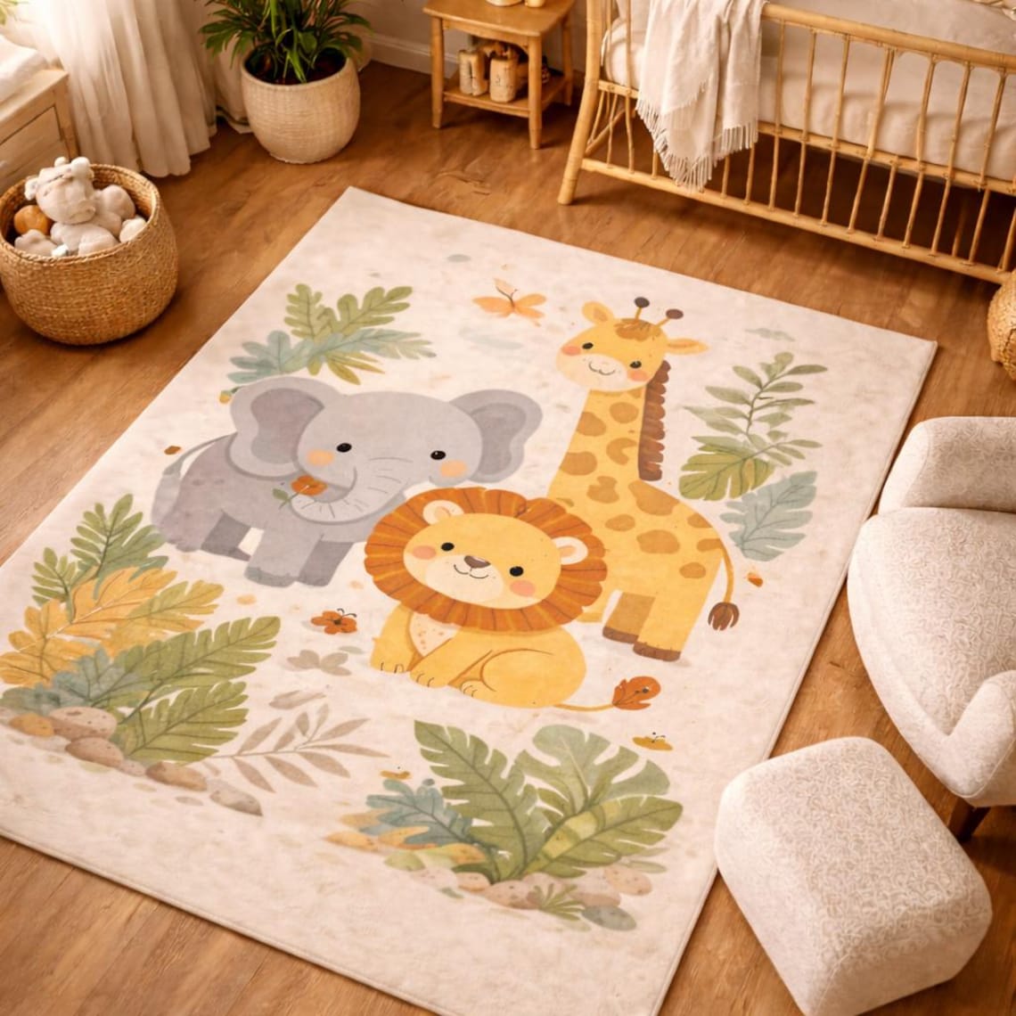 Safari Nursery Rug, Jungle Animal Play Mat, Washable Kids Room Carpet ...