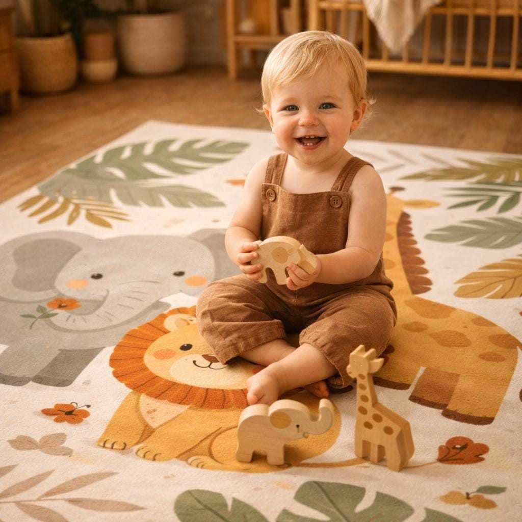 Safari Nursery Rug, Jungle Animal Play Mat, Washable Kids Room Carpet ...