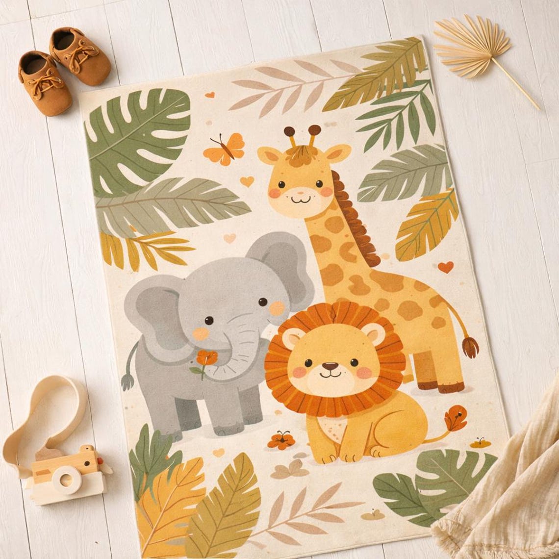 Safari Nursery Rug, Jungle Animal Play Mat, Washable Kids Room Carpet ...