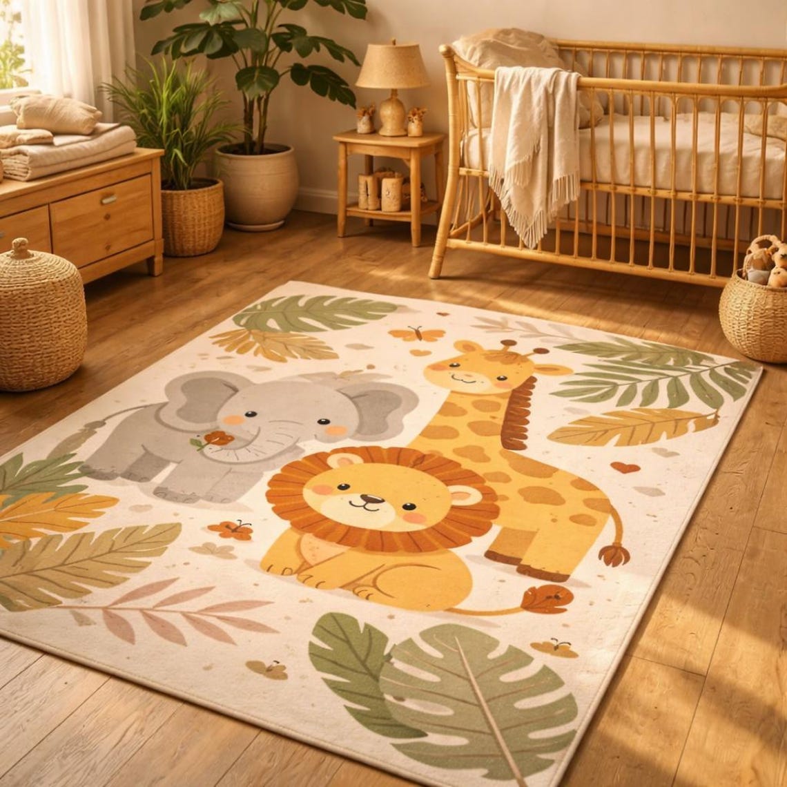 Safari Nursery Rug, Jungle Animal Play Mat, Washable Kids Room Carpet ...