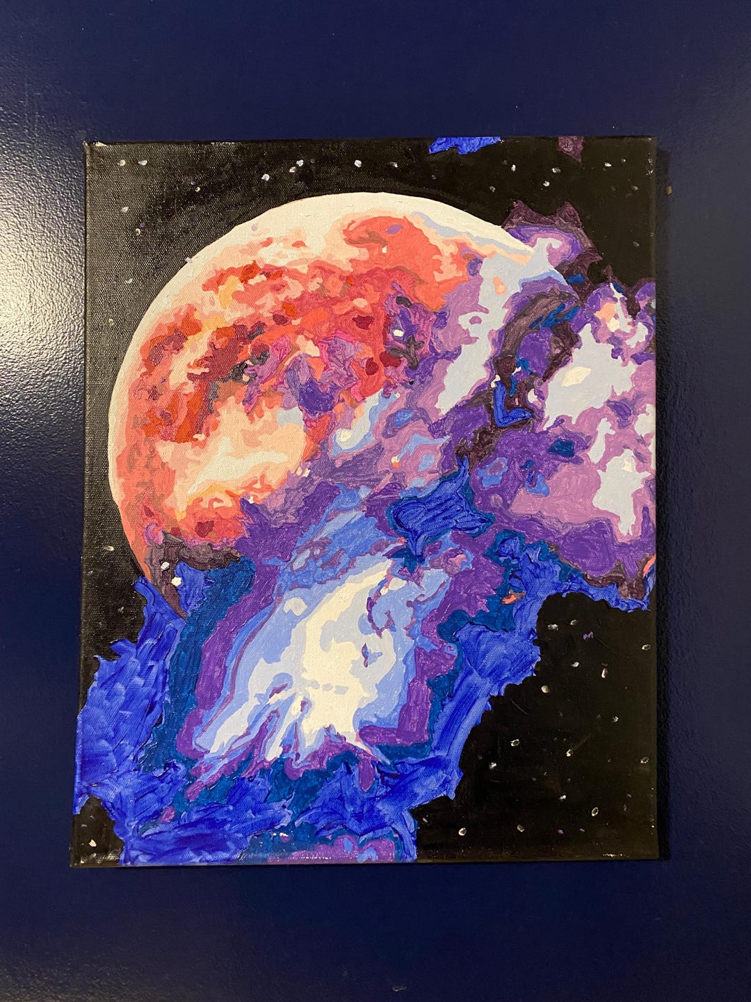 Wall Art Purple Galaxy Moon Painting | Dreamy Night Sky Wall Decor ...