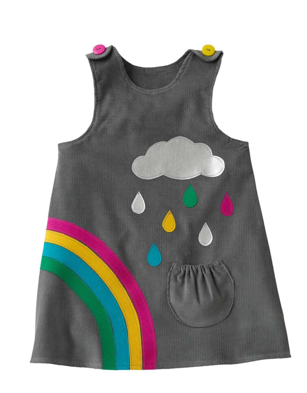 Girls Dress Rainbow Raindrops Cloud Grey Pinafore - Etsy