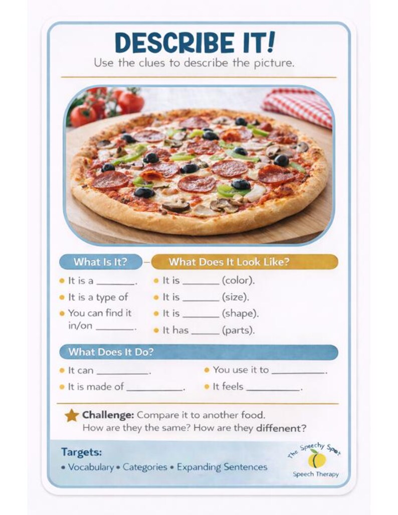 Speech Therapy Describing Task Cards | Real Photo Language Activity (20 ...