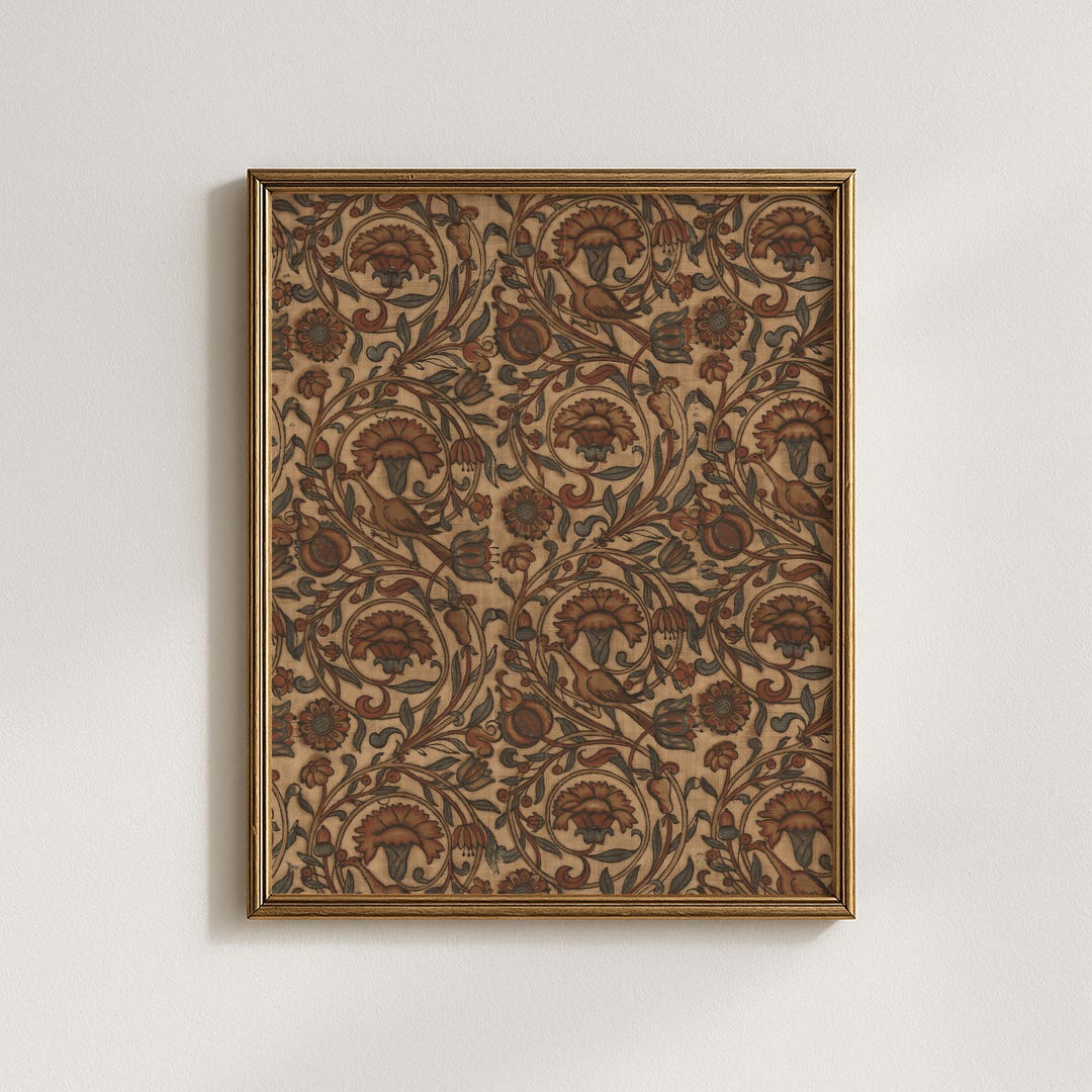 Printable William Morris Style Art | Vintage Carnation Print | Rust ...