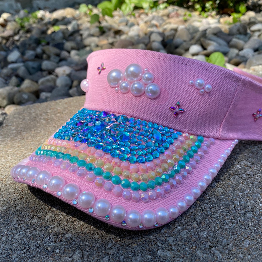 SOLD!! “over the Rainbow” Multi-colored Pastel Bedazzled Visor (in Pink ...