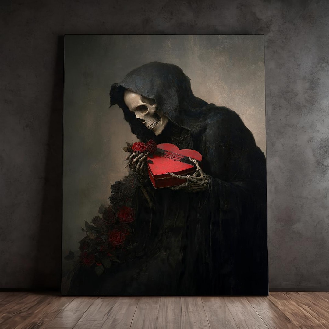 Grim Reaper Valentine Art Print, Dark Gothic Home Decor, Skull Art ...