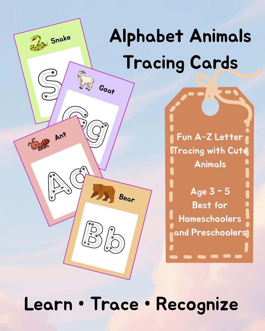 Alphabet Animal Tracing Cards | ABC Animal Letter Practice | Preschool ...