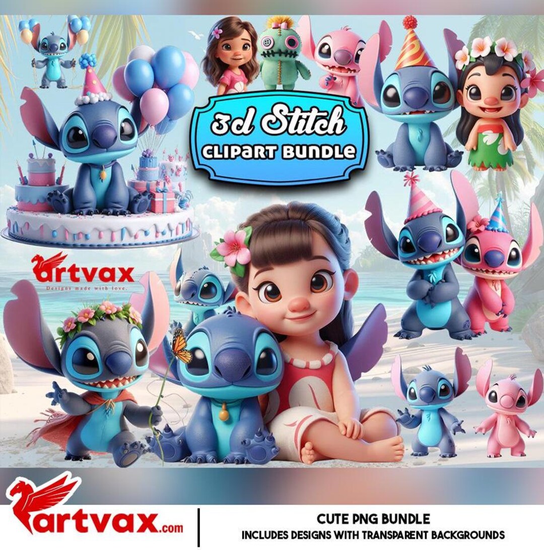 3D Stitch Clipart Bundle | Lilo and Stitch PNG | Angel & Scrump 3D ...