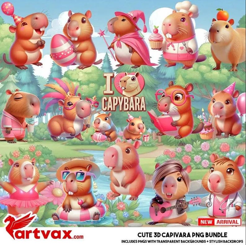 Cute 3D Capybara PNG Bundle | Adorable Animal Clipart Pack | Kawaii ...